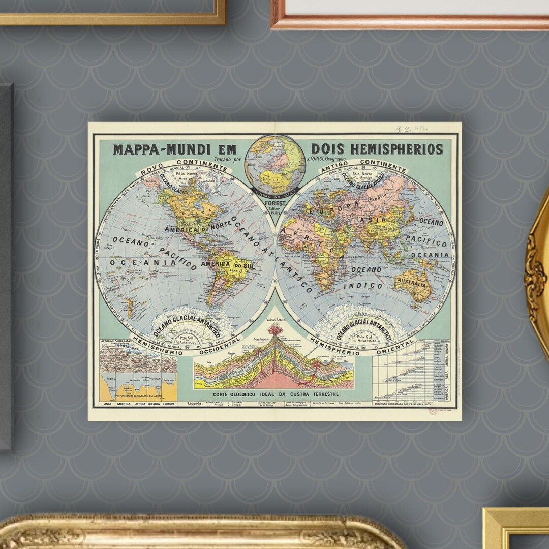 Mid-century World Map Print: 1948 Portuguese Cartography - Etsy