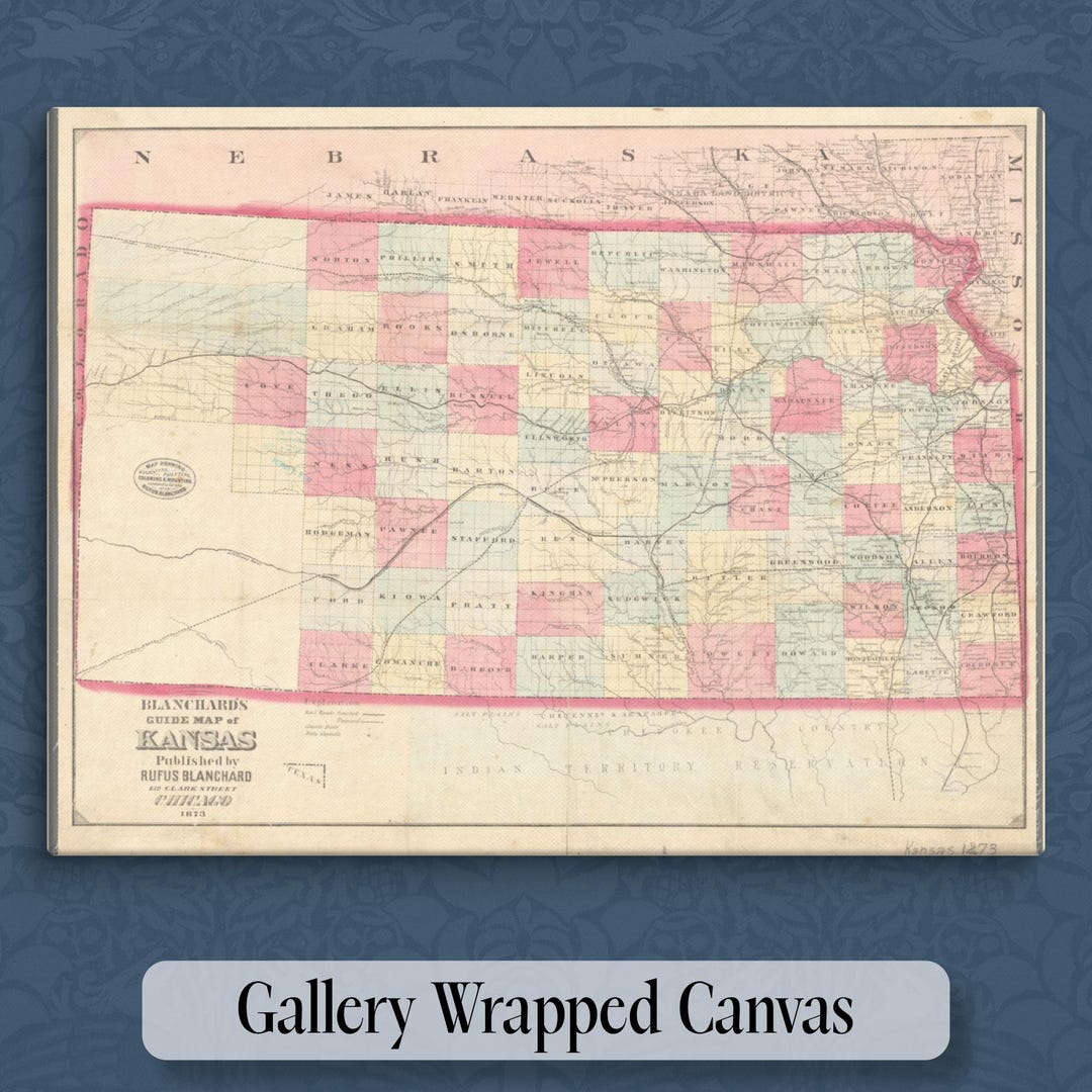 Kansas Map Canvas: 1873 Historic Wall Art - Etsy