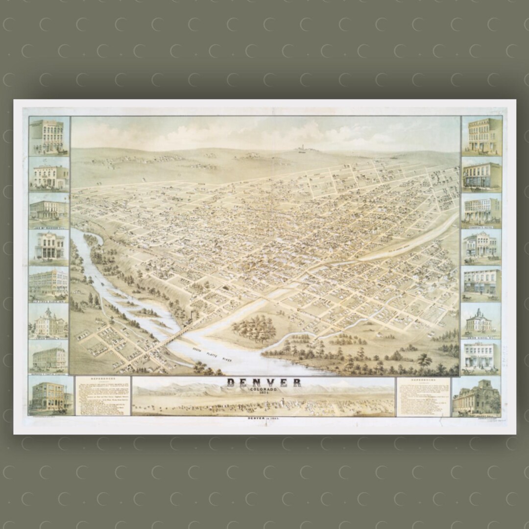 Vintage Denver Map Art Print: 1874 Historic Colorado Poster - Etsy