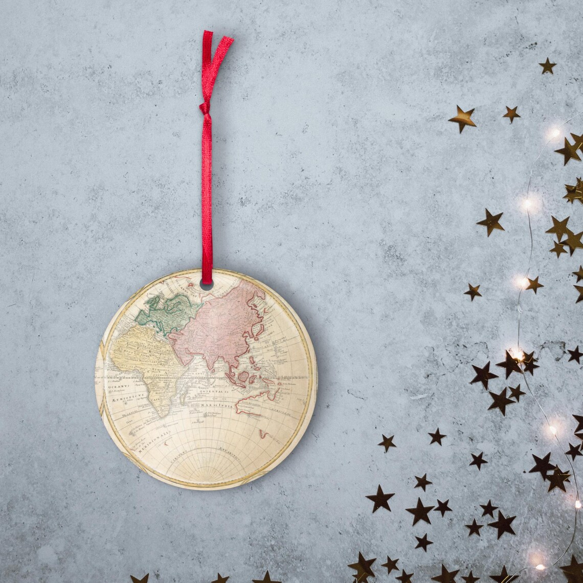 World Map Christmas Ornament Antique World Map Ornament Hemisphere Map ...
