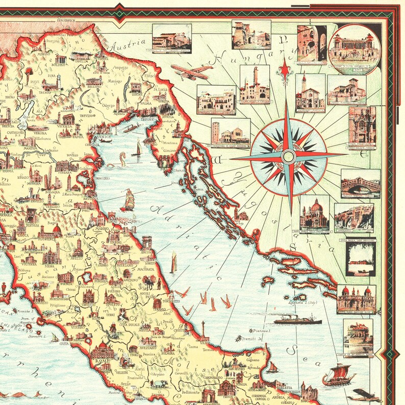 Vintage Italy Map Print: 1935 Historical Italian Wall Art - Etsy