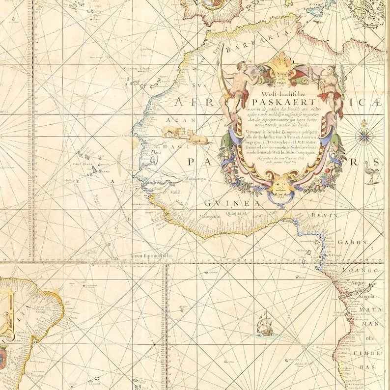 Atlantic Ocean Map Print Antique Replica Vintage Nautical Cartography ...