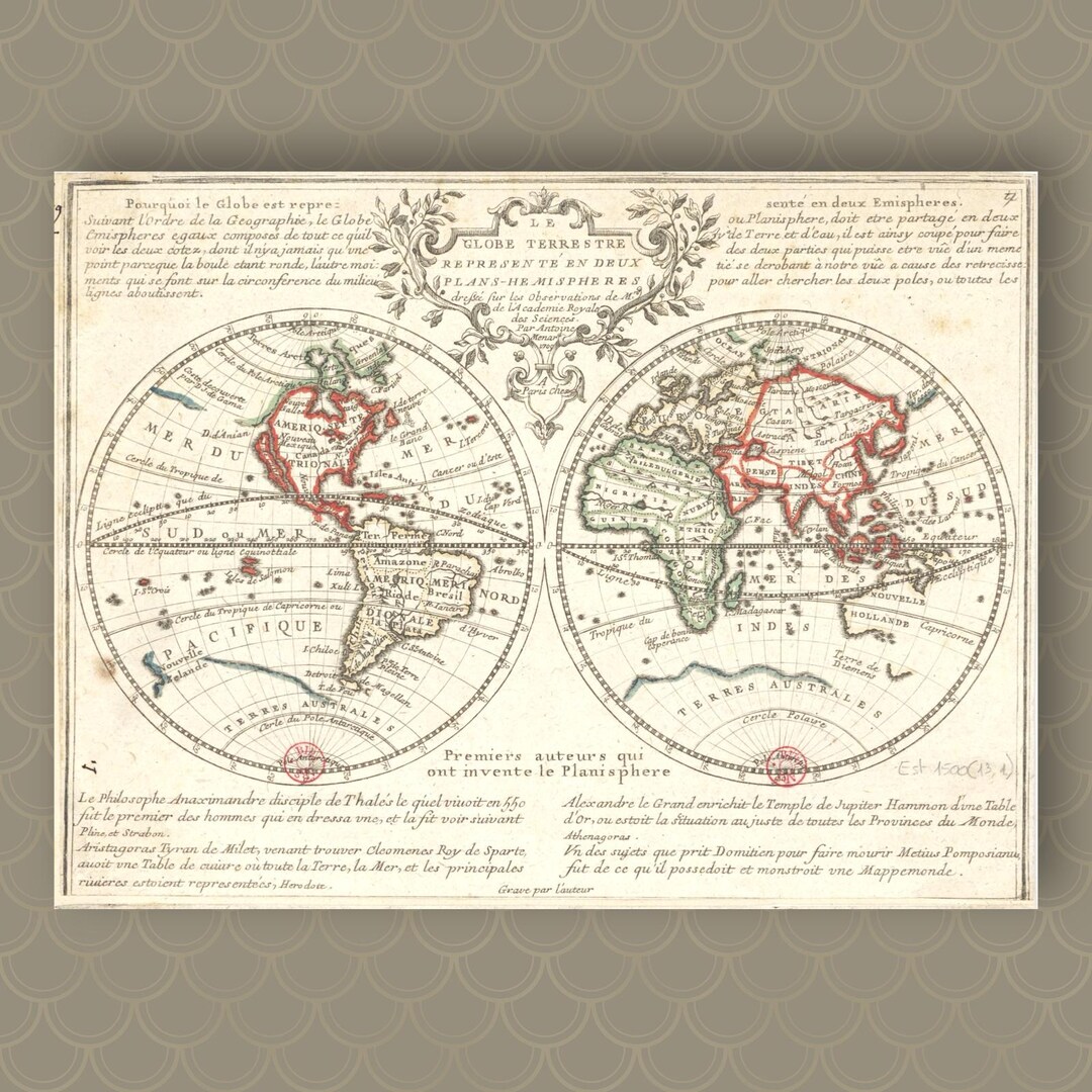 French World Map Antique Map World Map Print Vintage French World Map ...