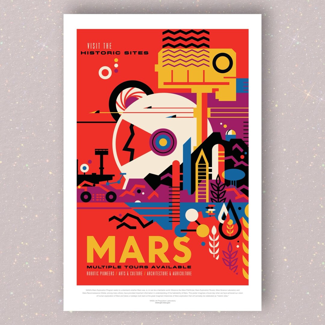 Mars NASA Print Jet Propulsion Lab Print Vintage Space Travel Poster ...