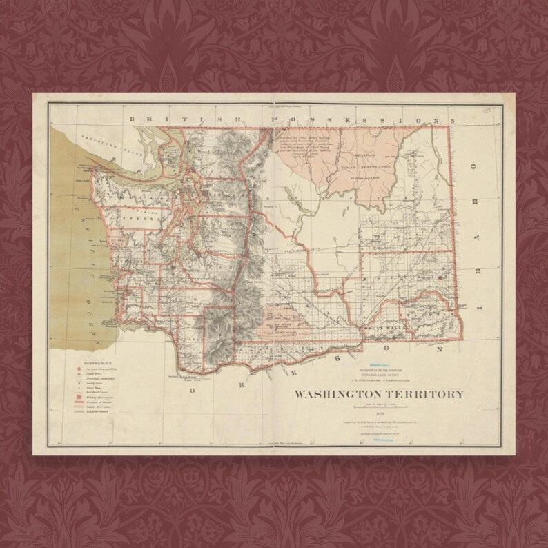 Washington Print Map Wall Decor Poster Map Decor Washington Map Gift ...