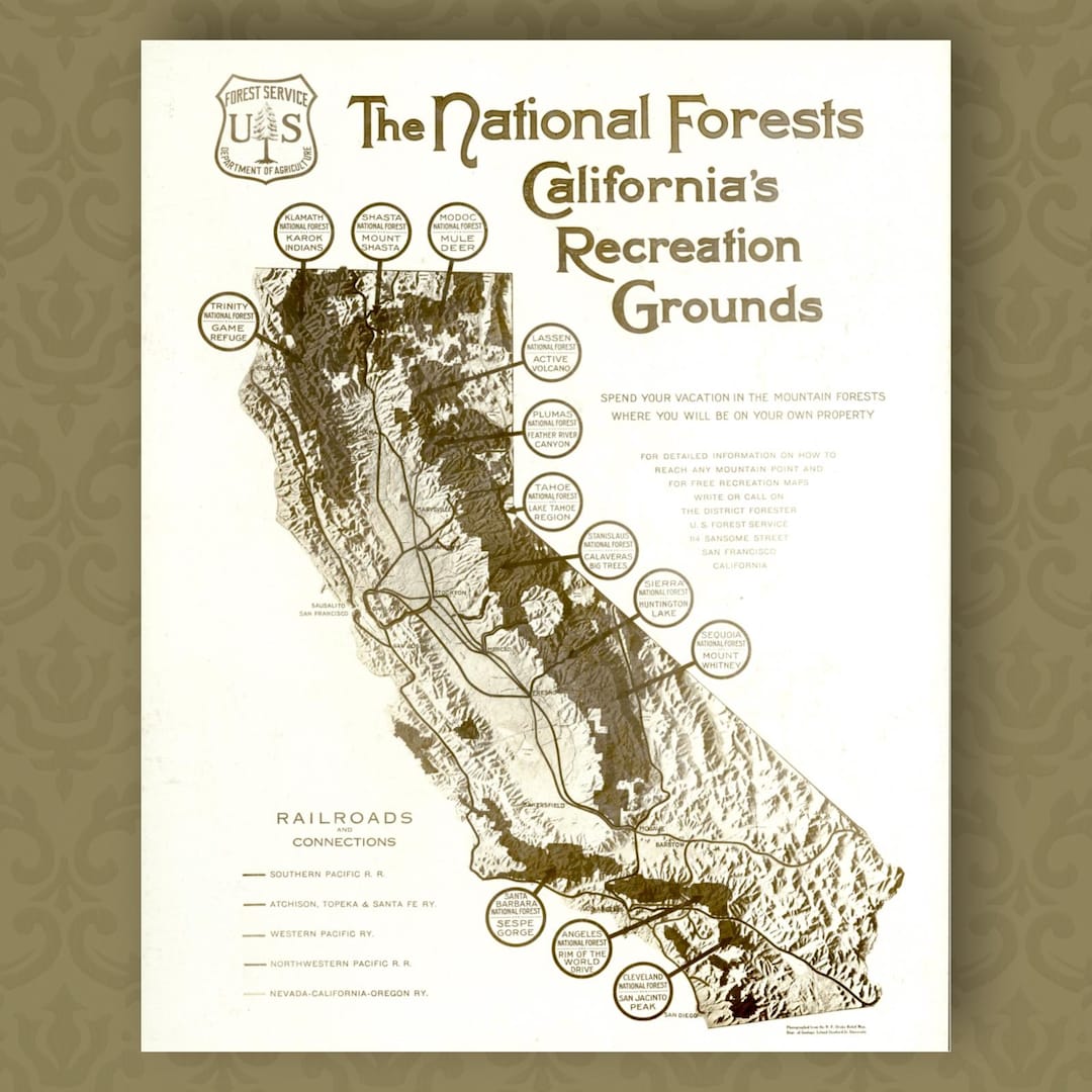 California National Forests Print California Map California Wilderness ...