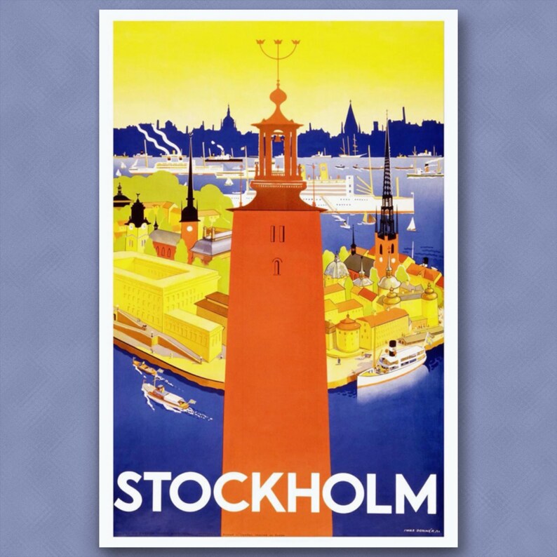 Stockholm Travel Poster: Retro Scandinavian City Art - Etsy