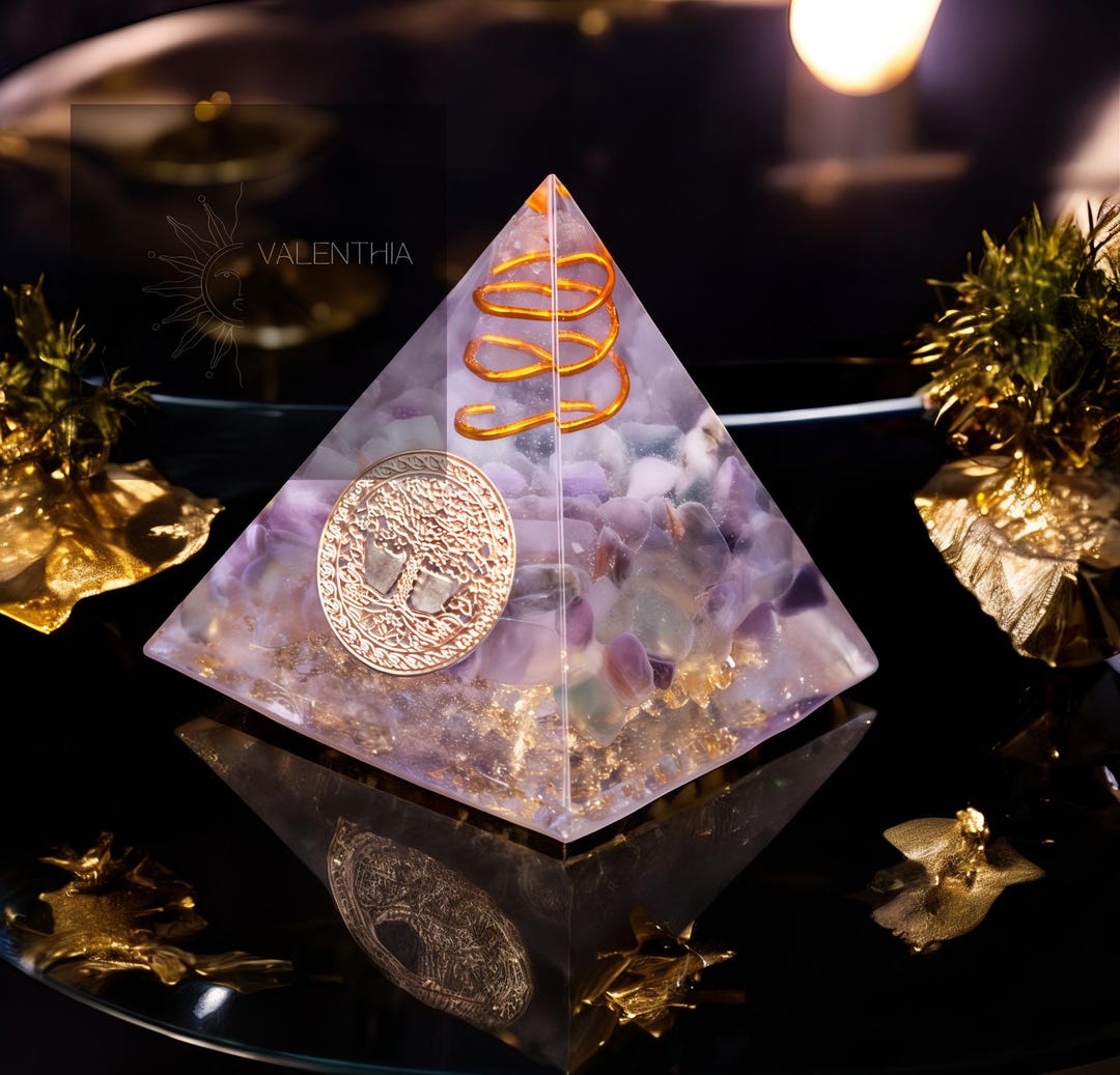 Tree of Life Purple Orgone Pyramid, Fluorite Copper Spiral, Orgonite ...