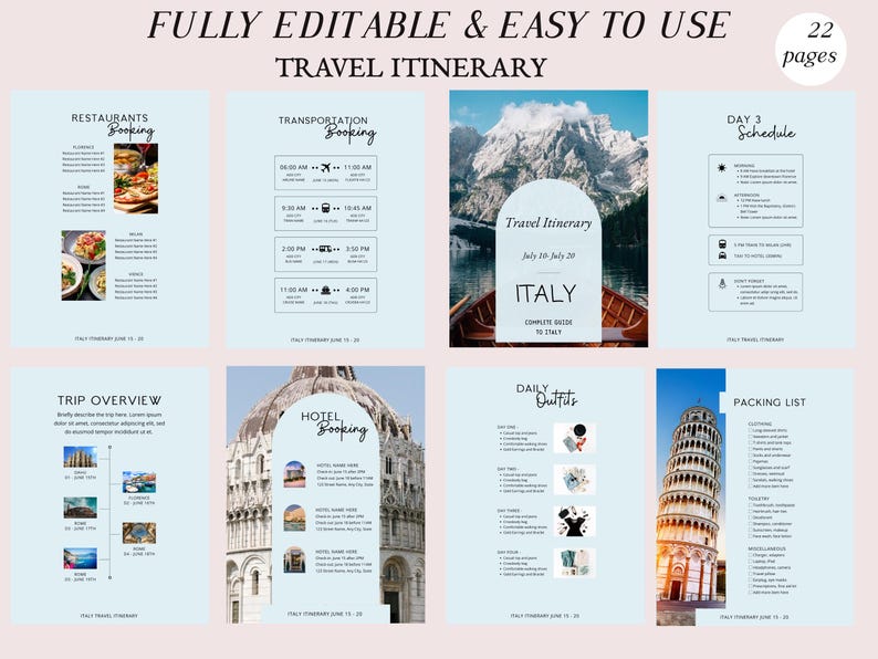 Editable Travel Itinerary Template: Vacation Planner (digital Download ...