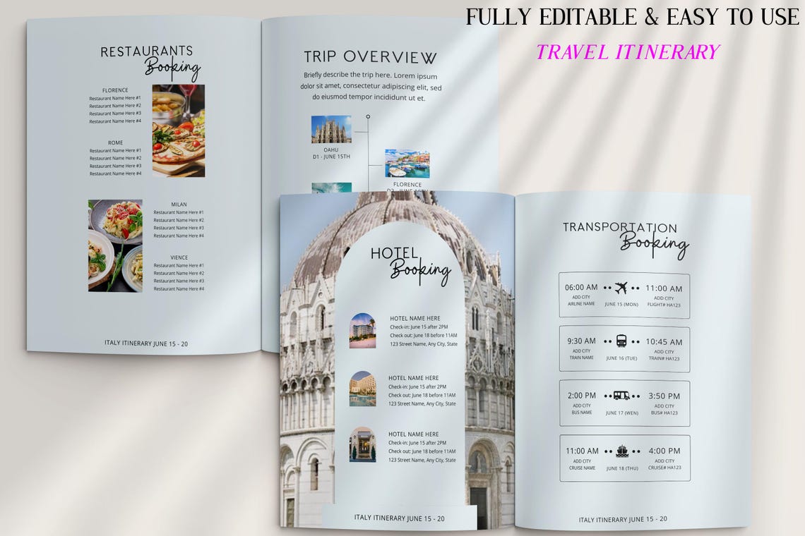 Editable Travel Itinerary Template: Vacation Planner (digital Download ...