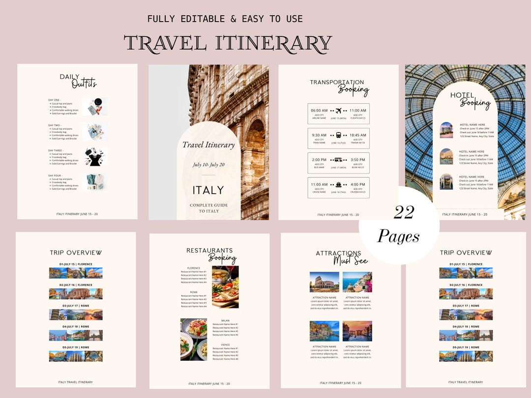 Editable Travel Itinerary Template | Trip Itinerary | Printable Travel ...