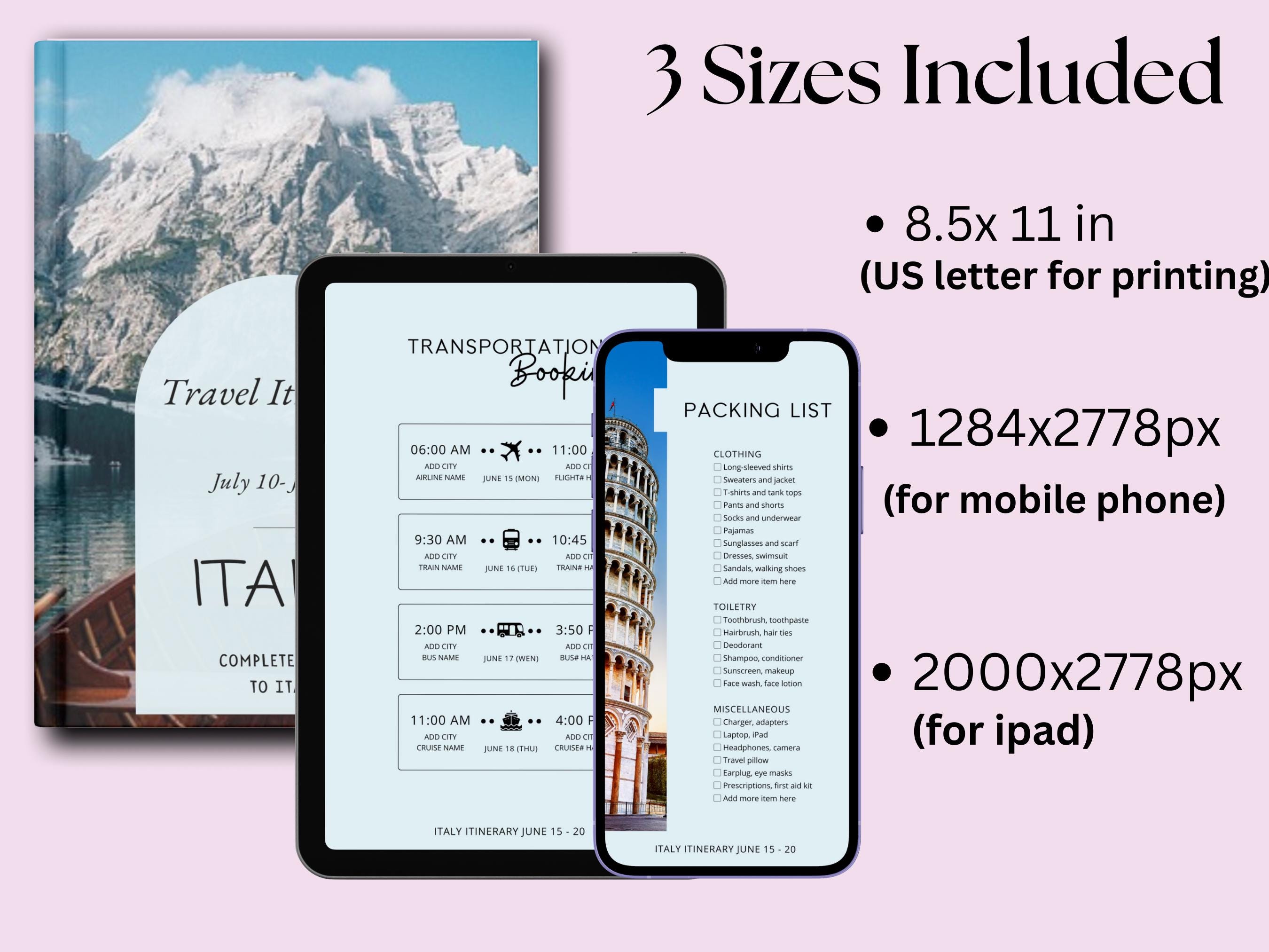 Editable Travel Itinerary Template: Vacation Planner (digital Download ...