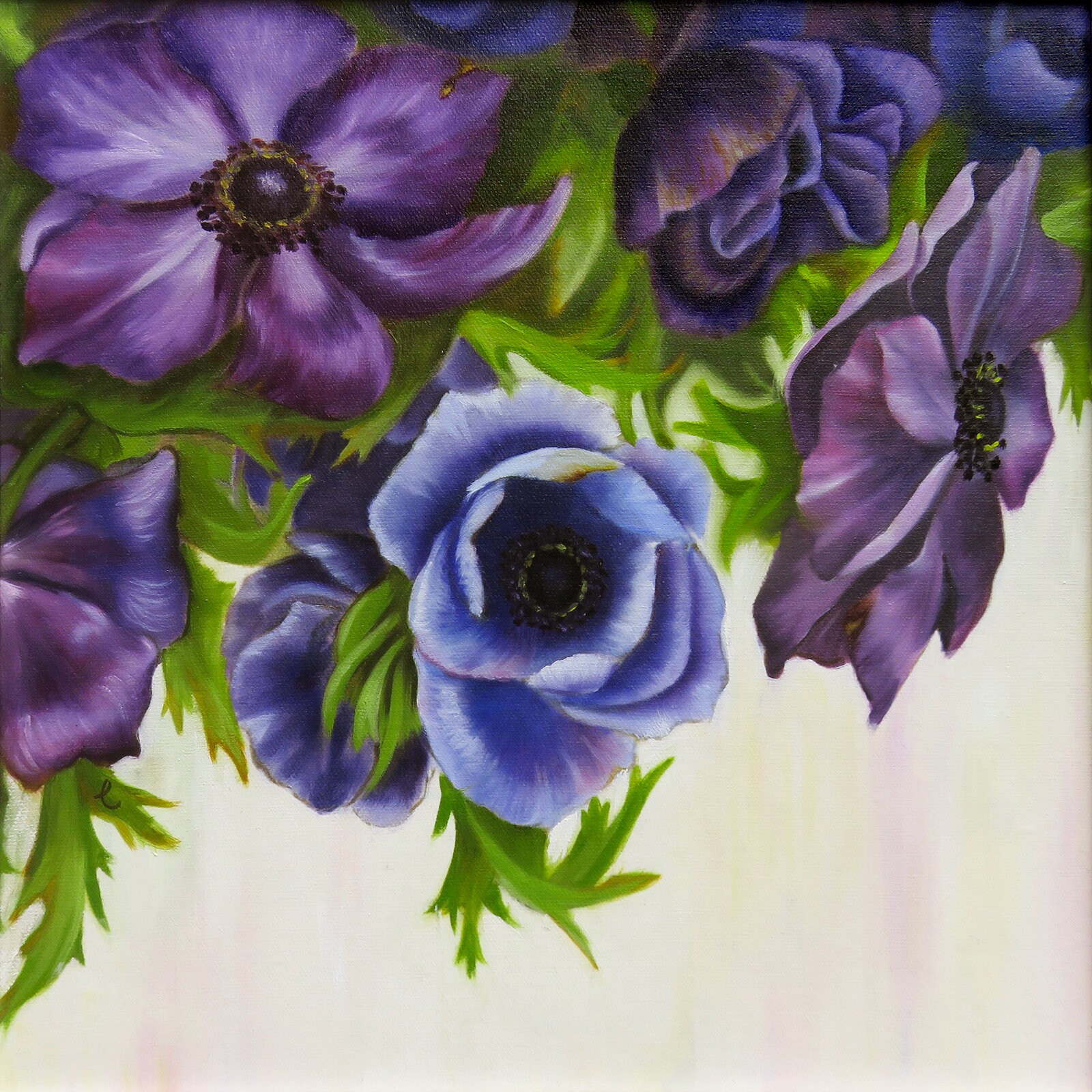 Original Art Oil Painting Anemone Flowers in Blue and Purple | Etsy