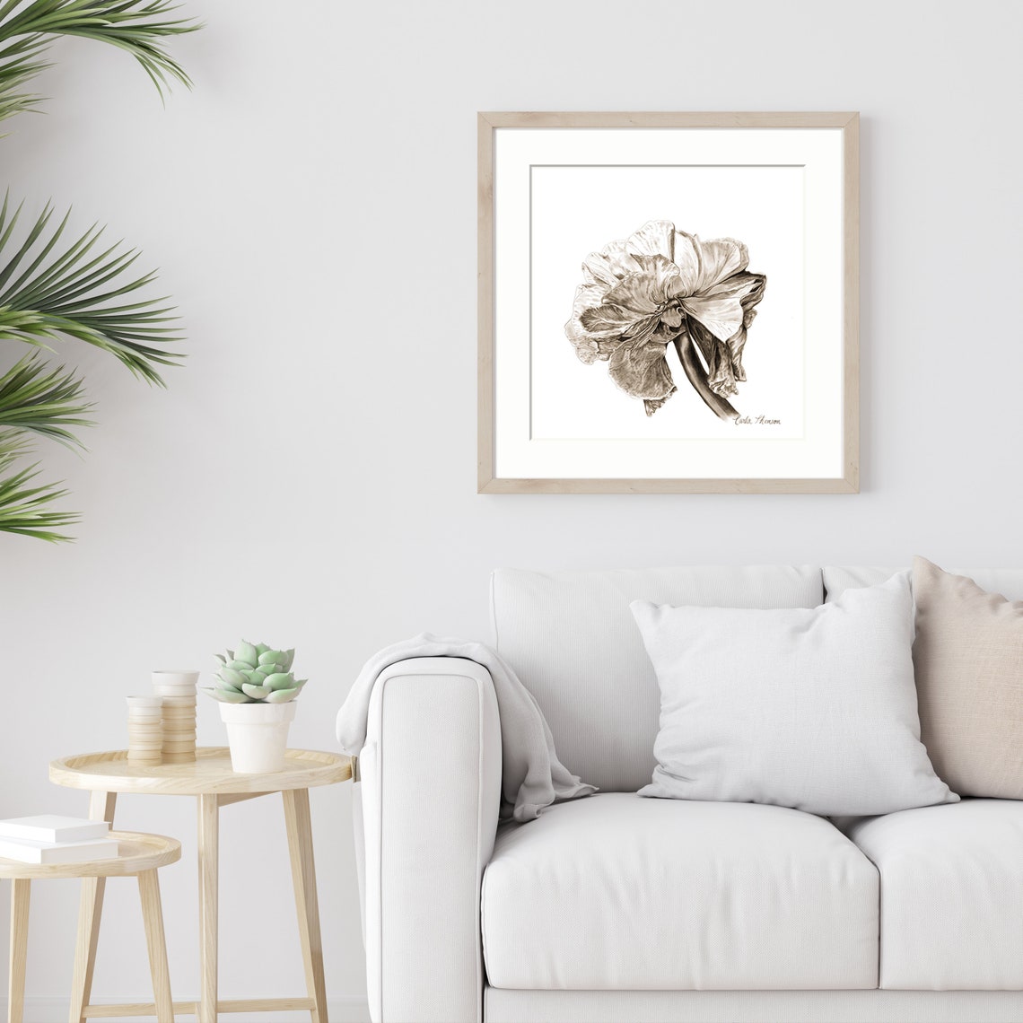 Sepia Botanical Floral Illustration Minimalist Flower - Etsy