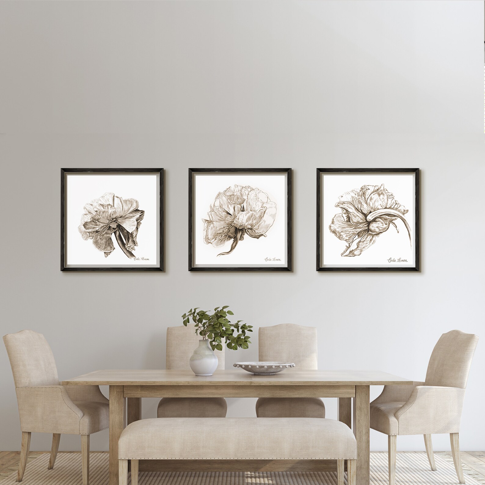 Botanical Flower Illustration, Sepia Floral Wall Art, Charcoal Pencil ...