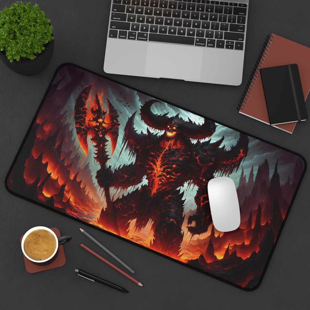 Demon Lord Gaming Mouse Pad, Large Dark Fantasy Desk Mat, Hellfire ...