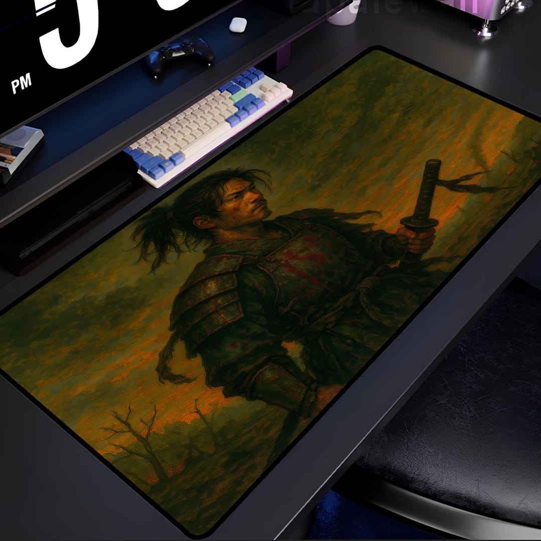 Battleworn Samurai Mouse Pad, Dark Warrior Art Desk Mat, Ronin Anime ...