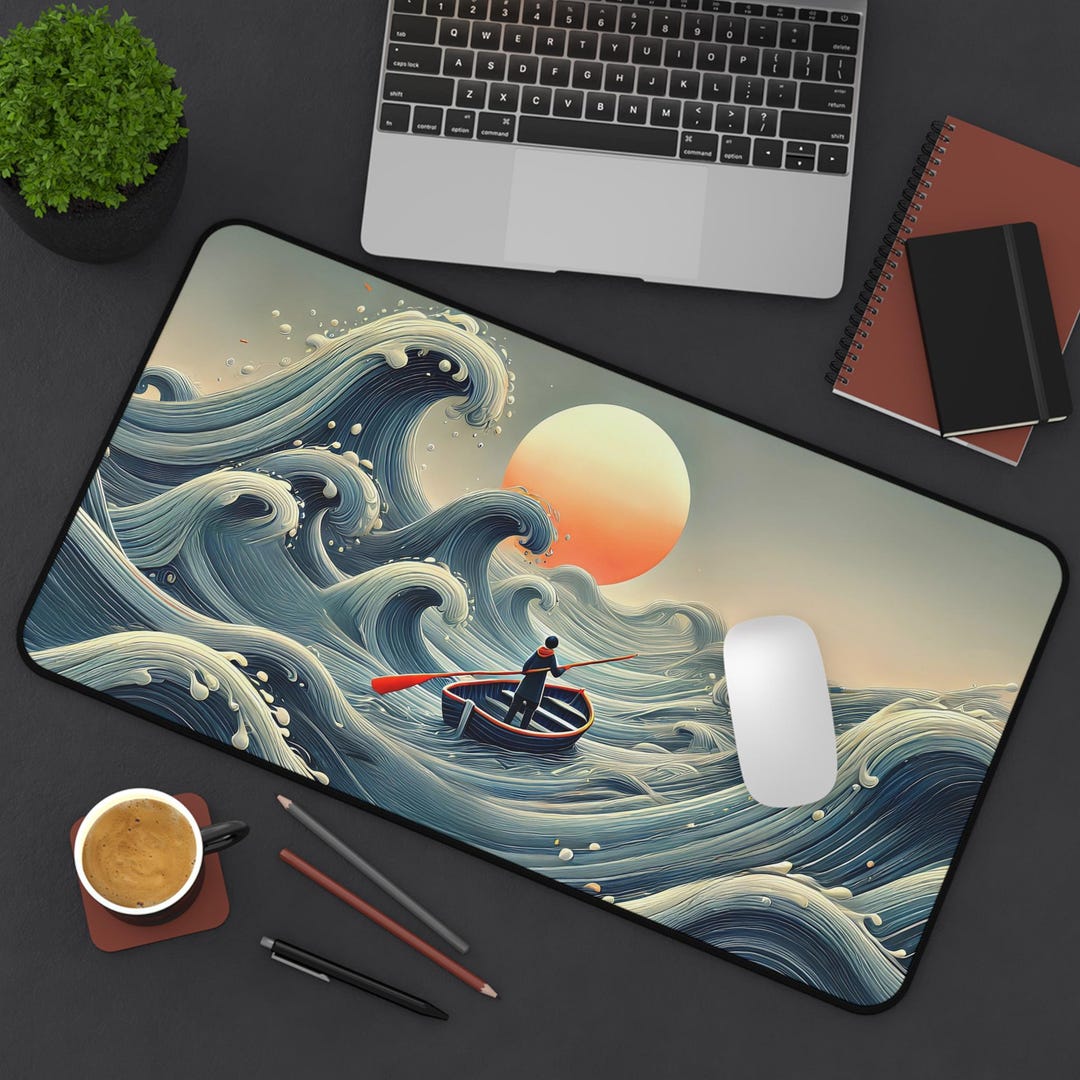 Illustrative Wave Artwork Desk Mat | Rowing Art With Solitude Vibes ...