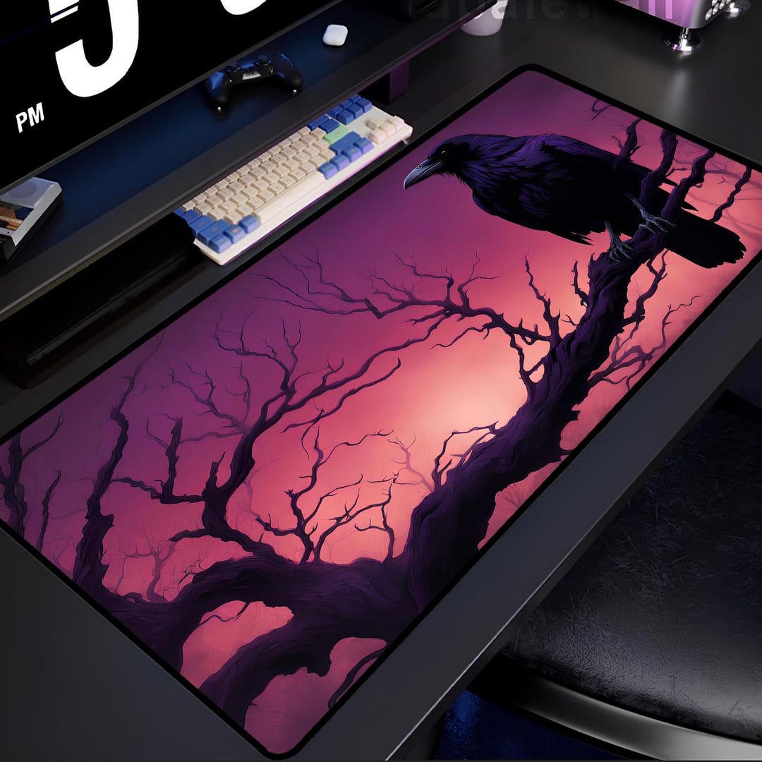 Raven Gaming Mousepad, Gothic Desk Mat, Dark Fantasy Crow Mouse Pad ...