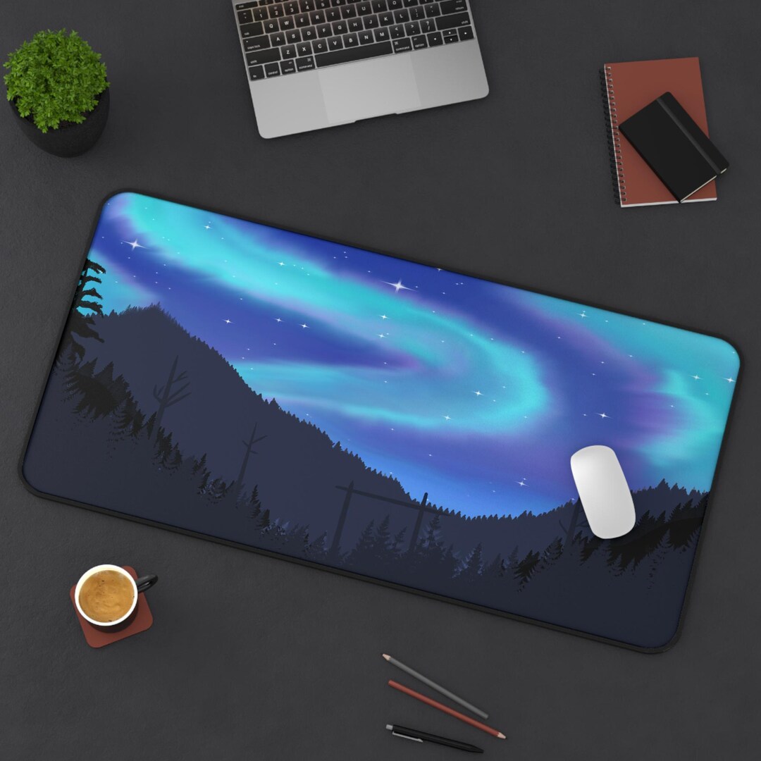 Desk Mat, Northern Lights Desk Pad, Mountain Night Sky Mouse Pad ...