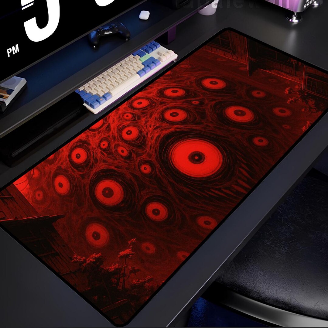 Dark Anime Eye Abyss Desk Mat | Creepy Red Horror Mouse Pad | Dark ...