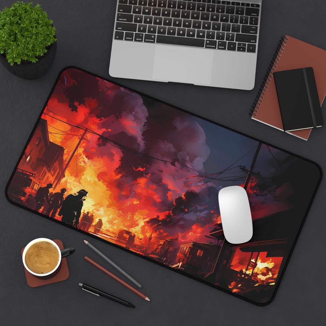 Firefighter Desk Mat, Urban Fire Scene Design, Fire Heroes Workspace ...