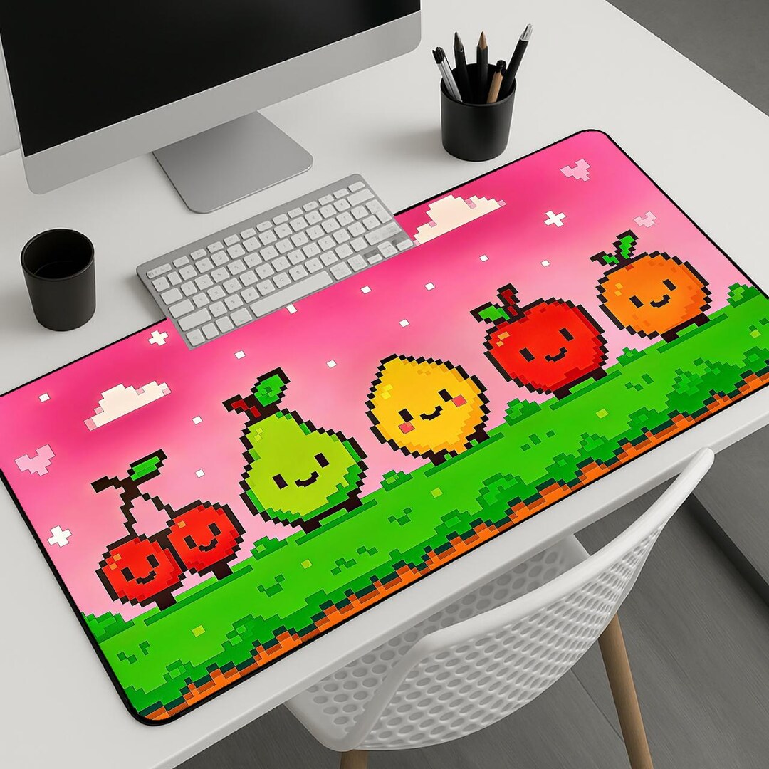Kawaii Pixel Fruit Desk Mat | Cute Retro Gaming Mouse Pad | Colorful ...