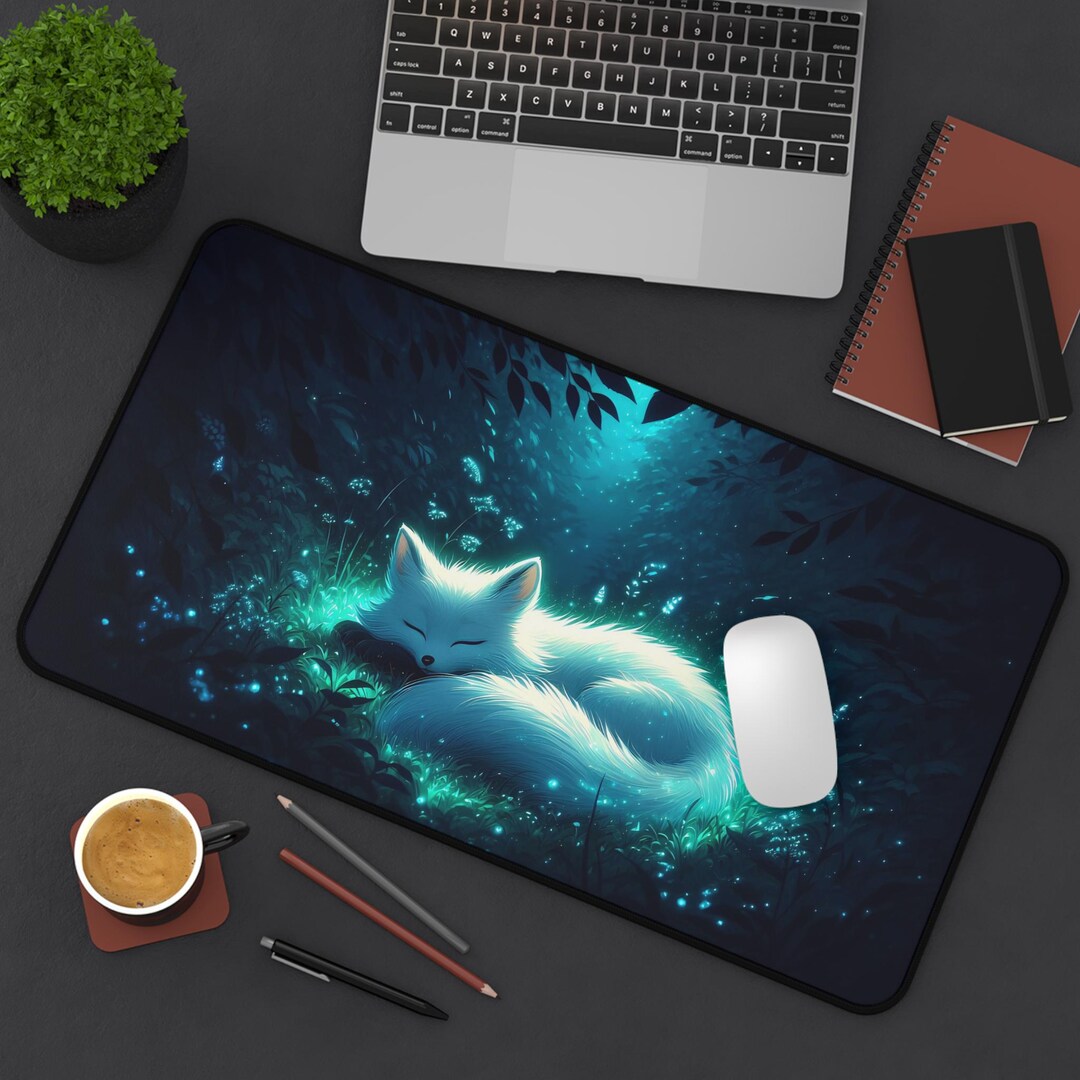 Fantasy Fox Mouse Pad, Glowing Mystical Desk Mat, Enchanted Forest ...