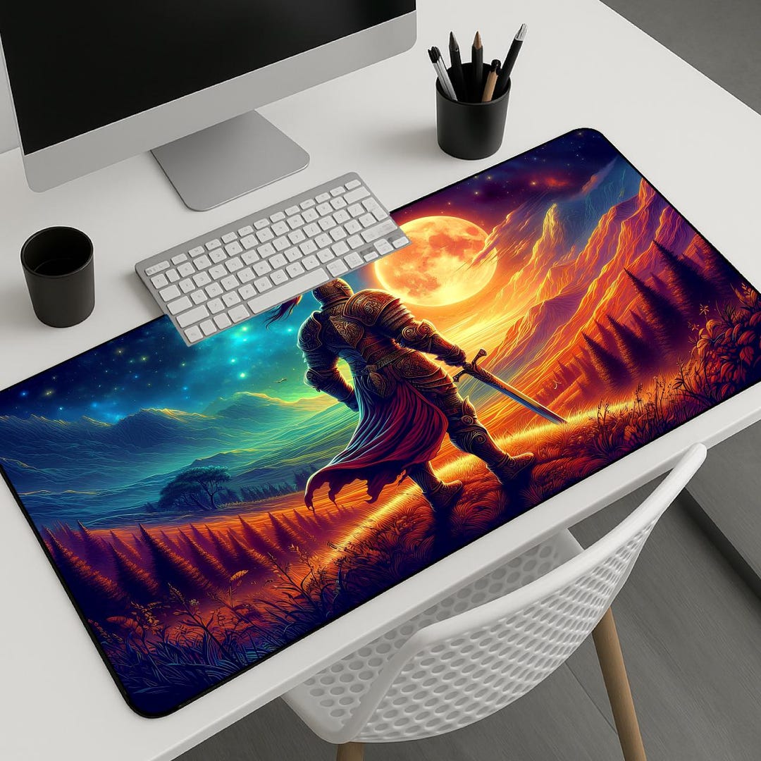Epic Knight Gaming Mouse Pad, Fantasy Desk Mat With Warrior and ...