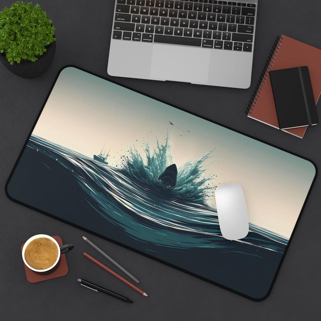 Ocean Shark Attack Gaming Mouse Pad, Large Ocean Desk Mat, Aesthetic ...