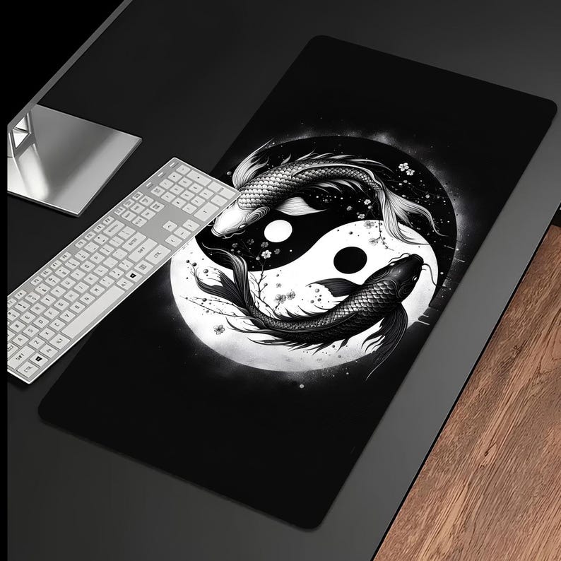 Yin-yang Koi Fish Mystical Mouse Pad, Japanese-inspired Celestial Art ...