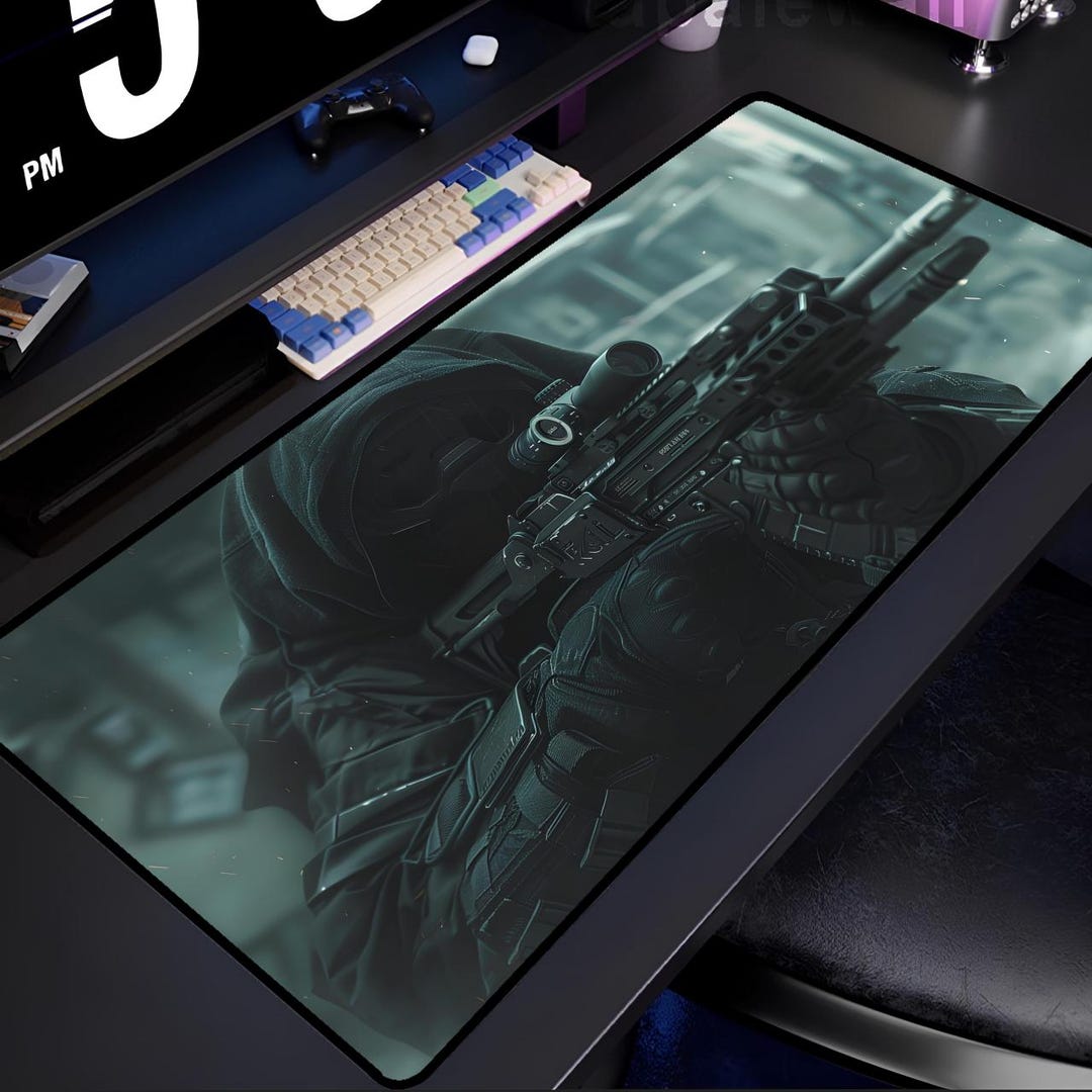 Sniper Hooded Figure Desk Mat, Tactical Gear Gaming Mouse Pad, Urban ...