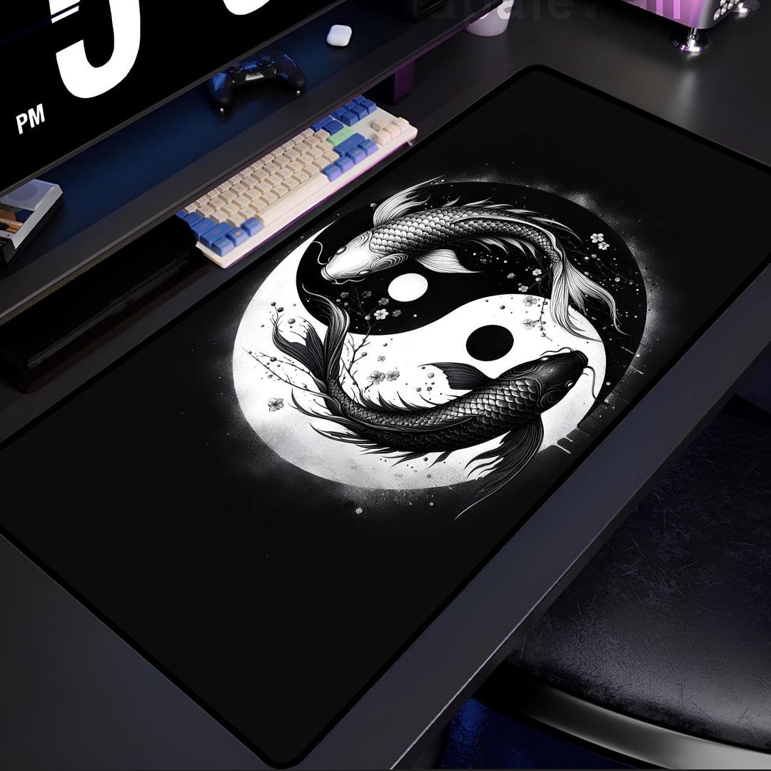 Yin-yang Koi Fish Mystical Mouse Pad, Japanese-inspired Celestial Art ...