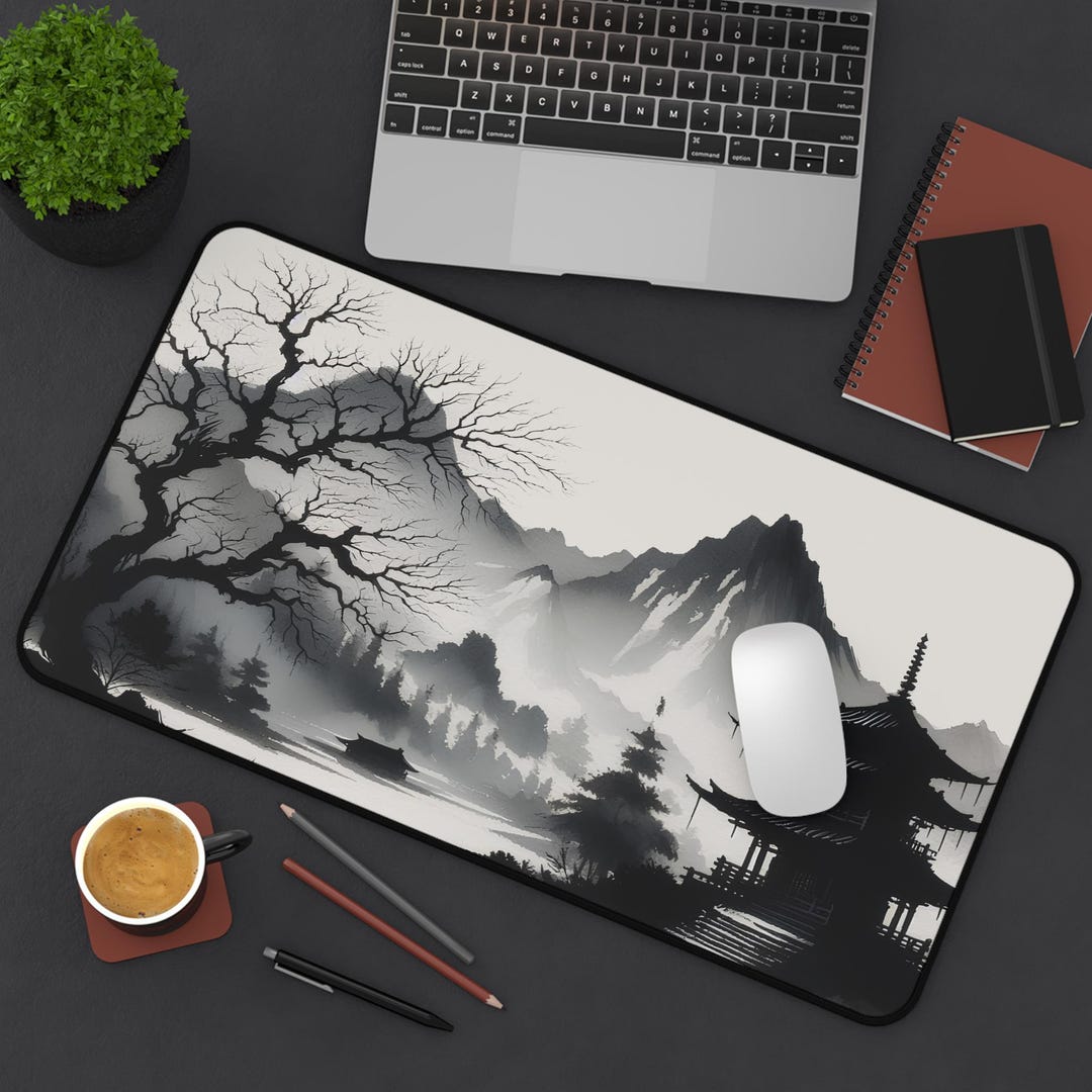 Japanese Zen Landscape Mousepad, Minimalist Desk Mat, Large Gaming ...