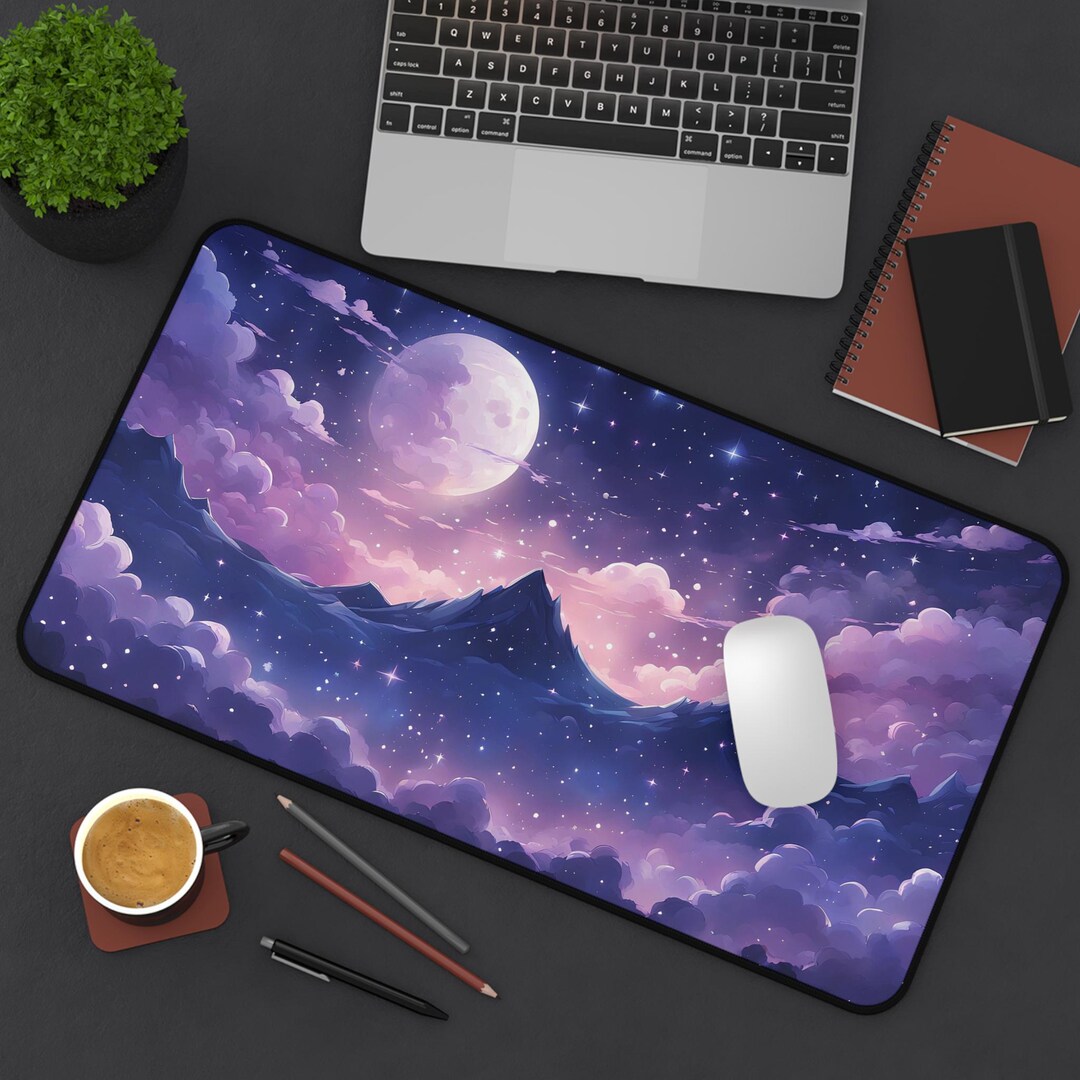 Serene Galaxy Moon Gaming Mousepad, Starry Night Desk Mat, Aesthetic ...
