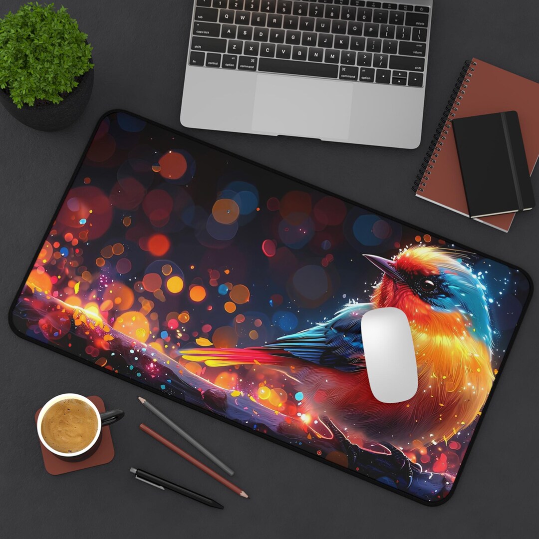 Colorful Bird Desk Mat, Artistic Office Decor, Home Workspace Accessory ...