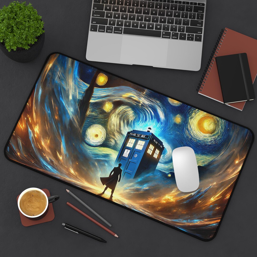 Van Gogh's Starry Night and Doctor Tardis Design, Non-slip Rubber Base ...