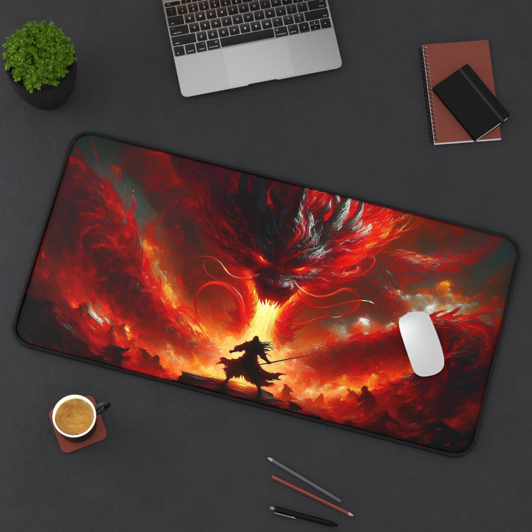 Fire Dragon Desk Mat – Mythical Warrior-inspired Gaming Mousepad ...