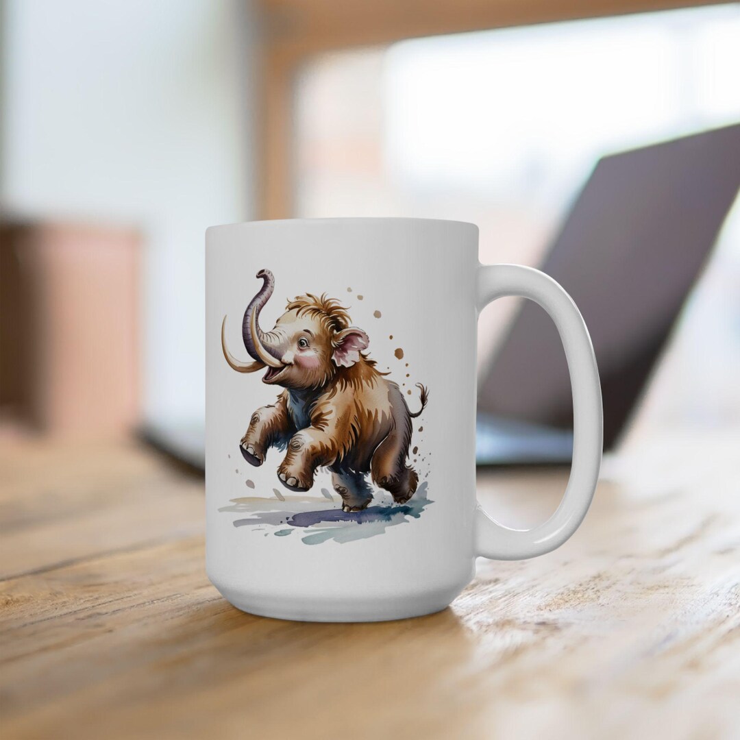 Baby Mammoth Mug – Adorable Watercolor Animal Cup, Prehistoric Elephant ...