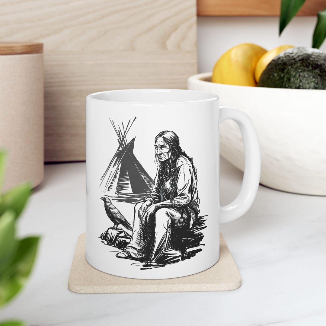 Indigenous Elder Woman & Bird Mug: Tipi Art Sketch - Etsy