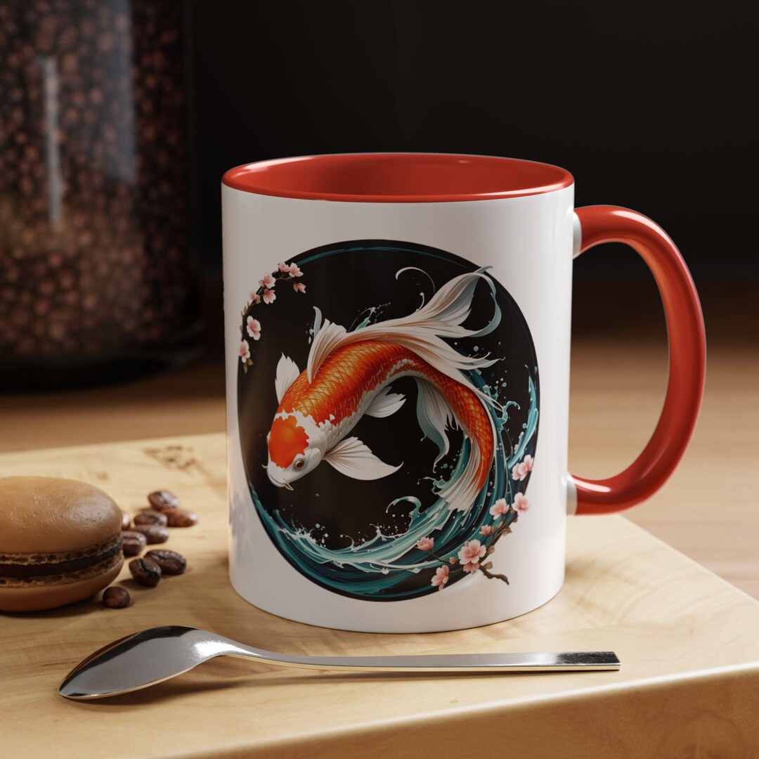 Dynamic Koi Fish Mug With Sakura Water Art ,japanese Inspired Asian Art ...