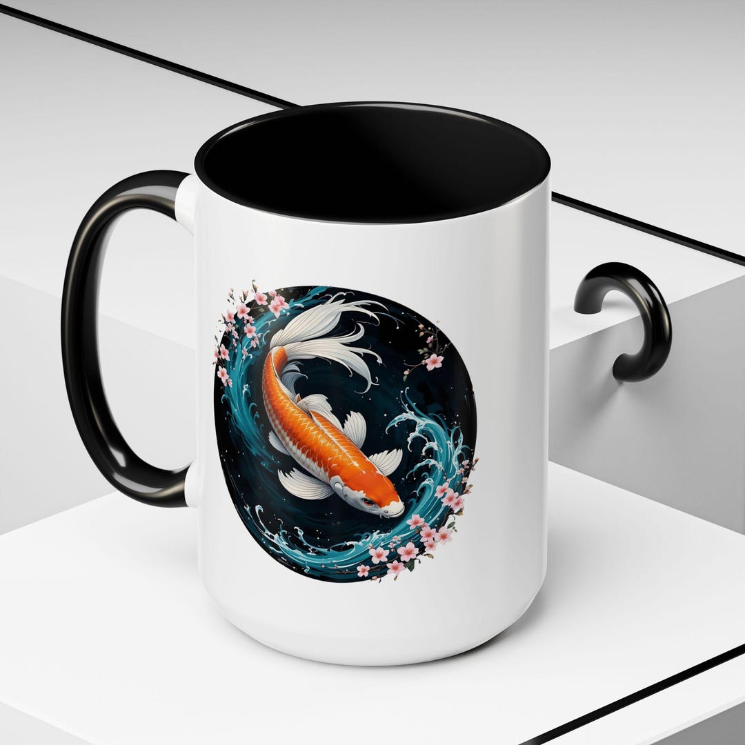 Koi Fish Mug: Japanese Floral Wave Design - Etsy