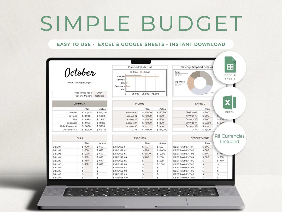 Monthly Budget Spreadsheet | Beige Brown Palette | Simple Annual Budget ...