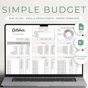Monthly Budget Spreadsheet | Beige Brown Palette | Simple Annual Budget ...