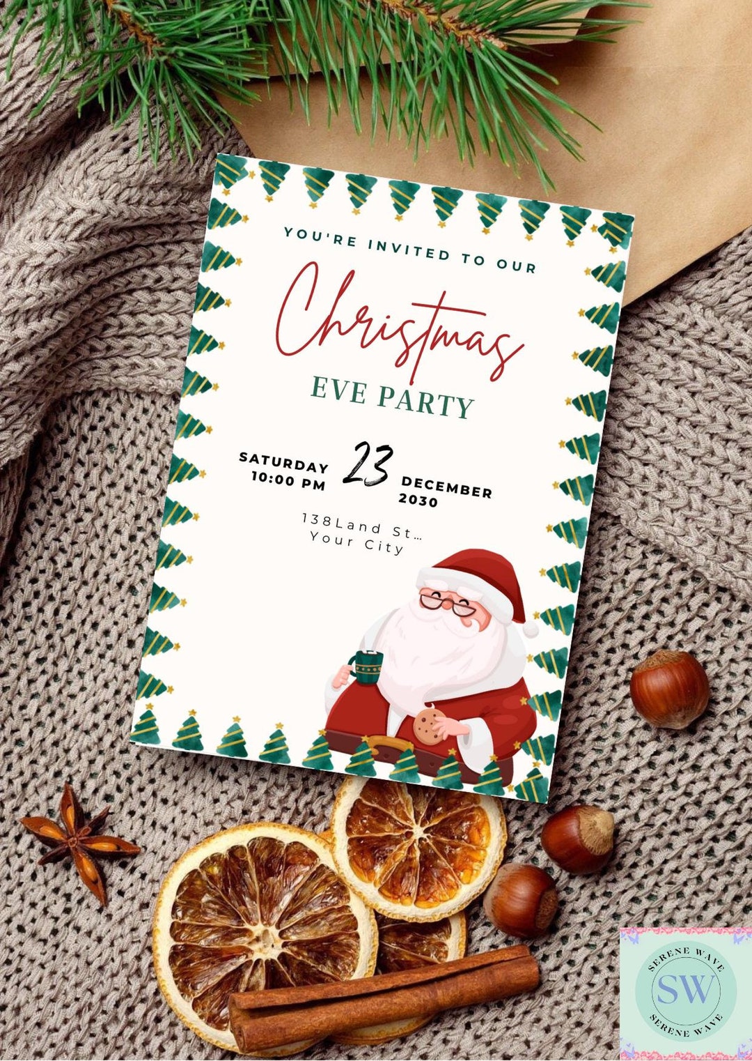 Christmas Eve Party Invitation Santa Christmas Party Invite Printable ...