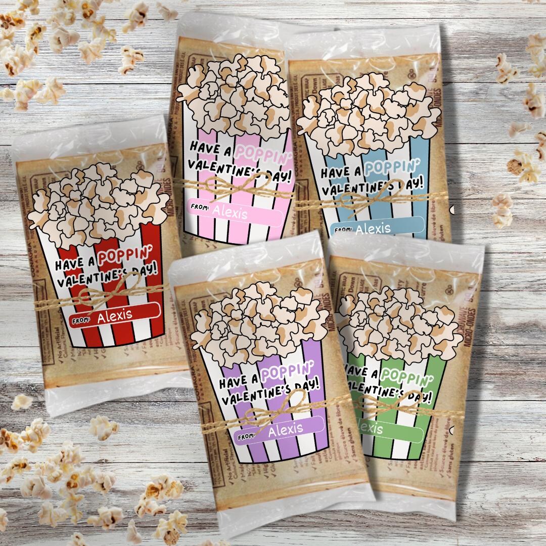 Popcorn Bag Valentine's Day Cards, Kids Classroom Party, Girls Boys ...