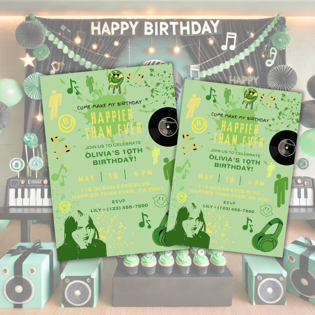 Happier Than Ever Invitation, Singer Inspired, Kids Teens Adult Party ...