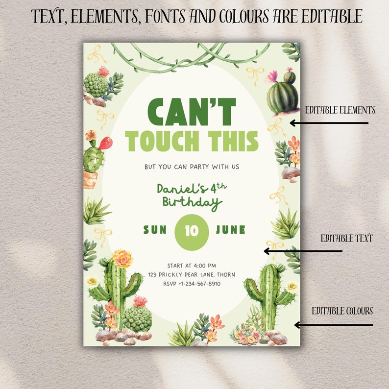 Cactus Theme Birthday Party Invitation Succulent Theme Invites Desert ...