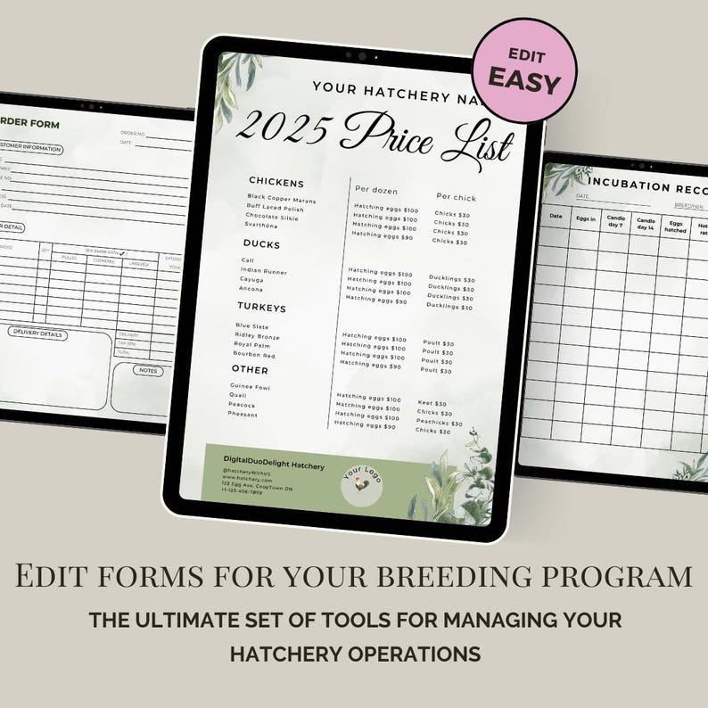 Hatchery Forms Records Price List Chicken Poultry Organizers Bundle ...