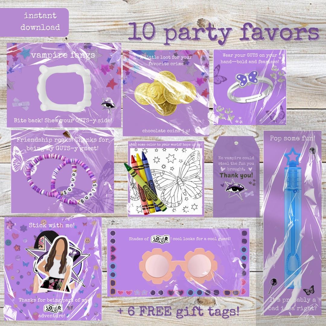 Olivia PARTY FAVORS Treat Bags. Rodrigo Pop Singer Guts Party, Goodie ...
